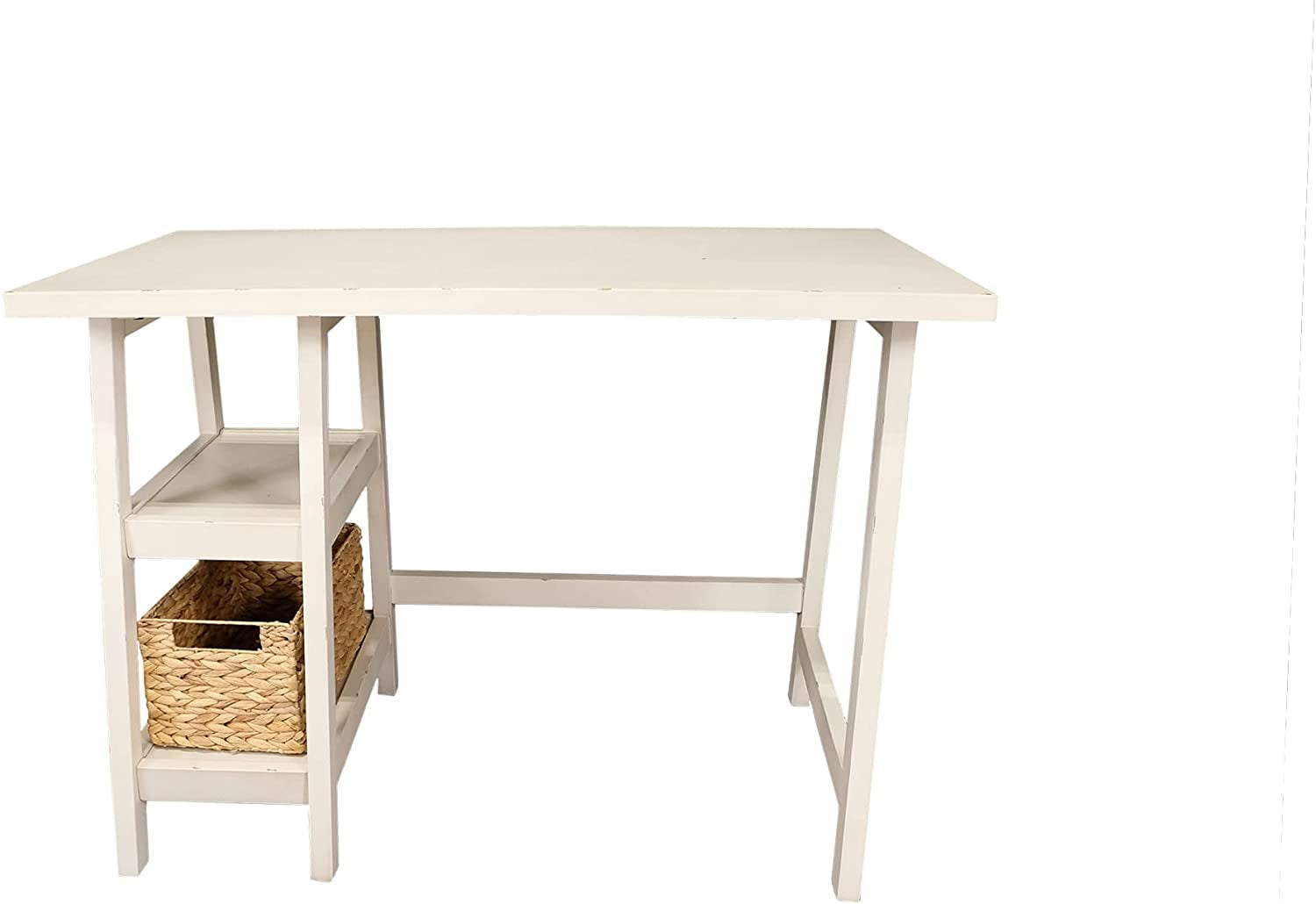 Cottage Desk in Nautical White with Woven Basket (WH-TB301-WHITE ...