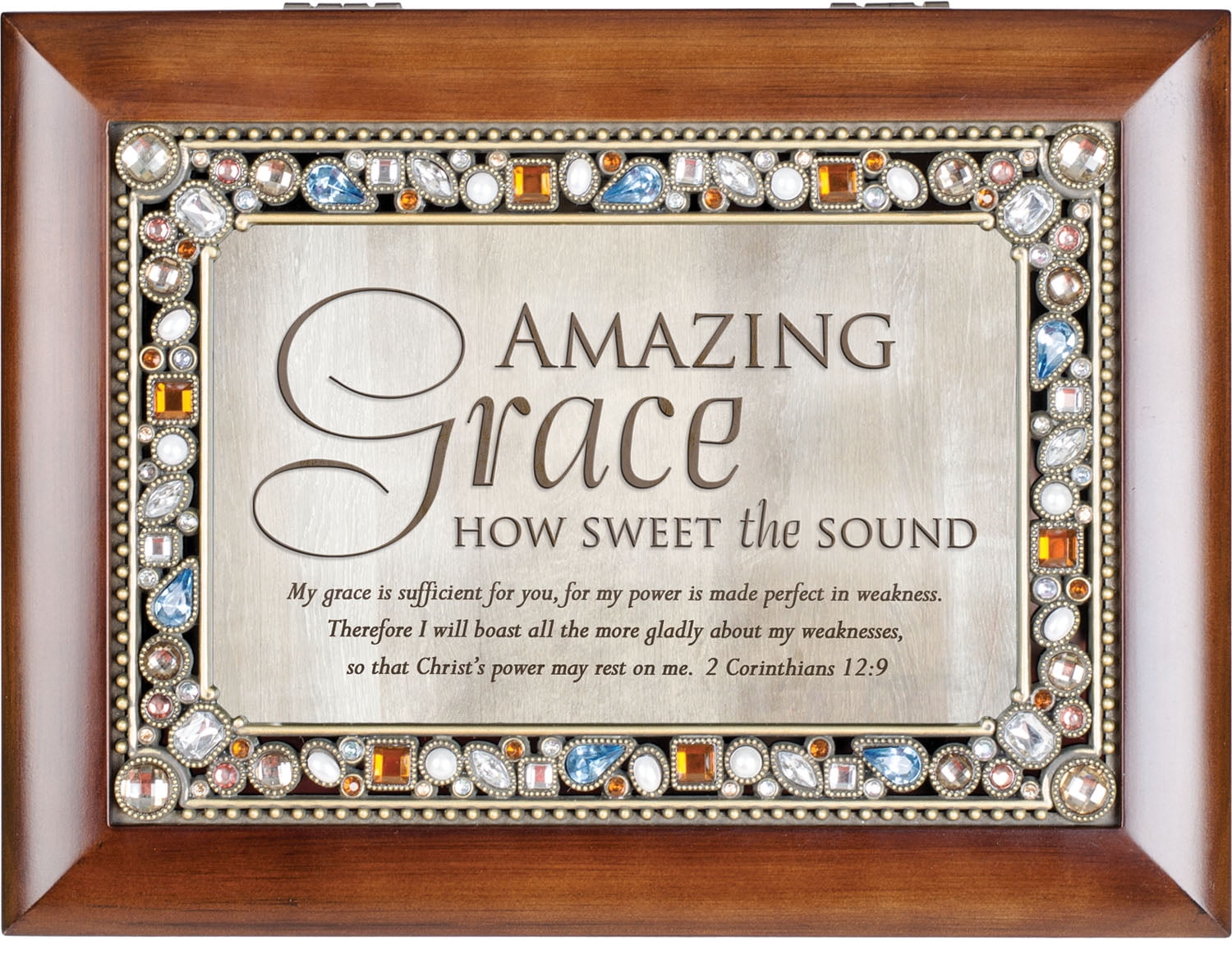 Cottage Garden Amazing Grace Walnut Wood Finish Jeweled Lid Jewelry ...