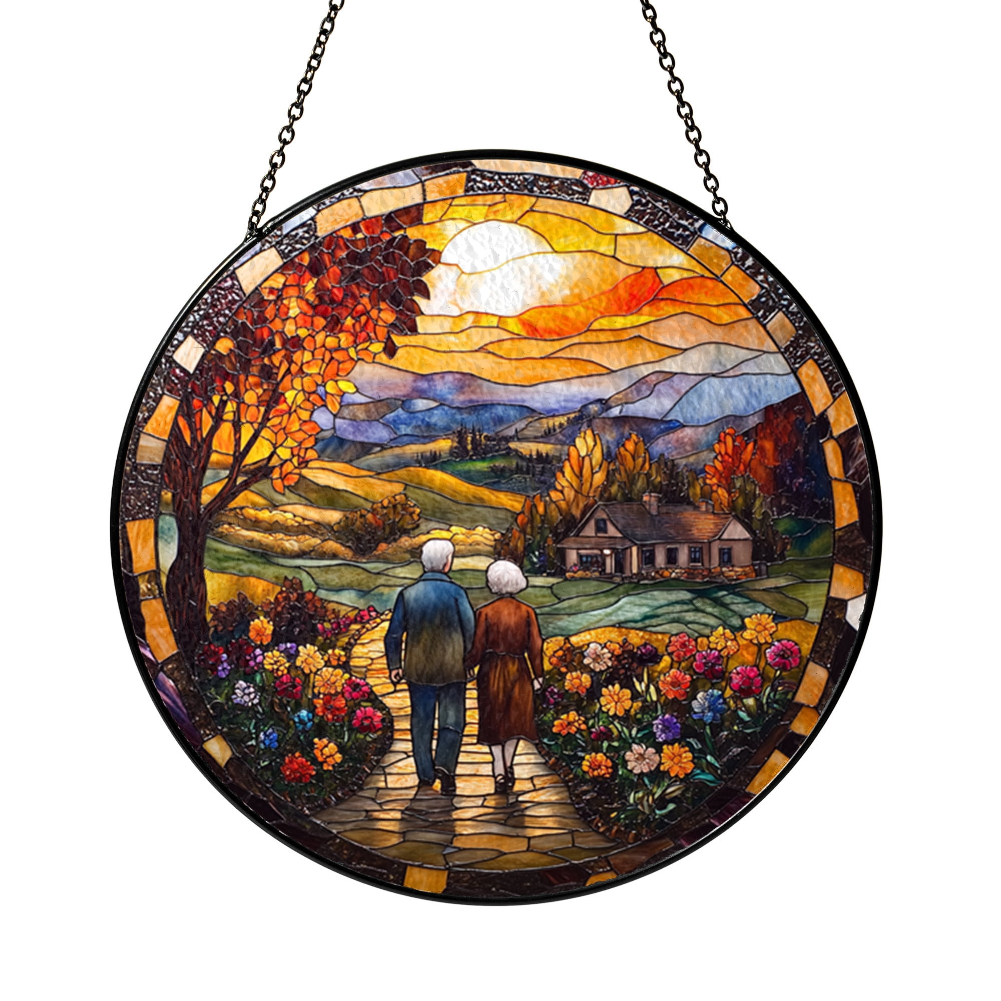 Cottage Garden Couple Sunset Stained Glass Suncatcher – Window Hanging ...