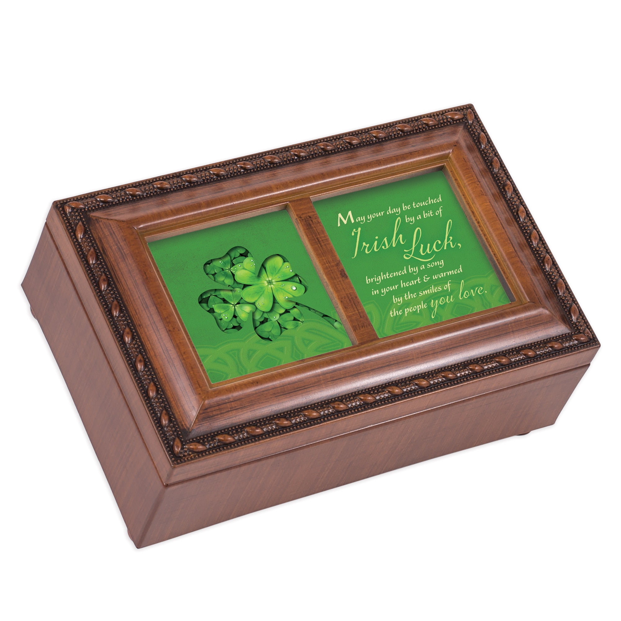 Cottage Garden Irish Luck Woodgrain Rope Trim Petite Music Box Plays ...