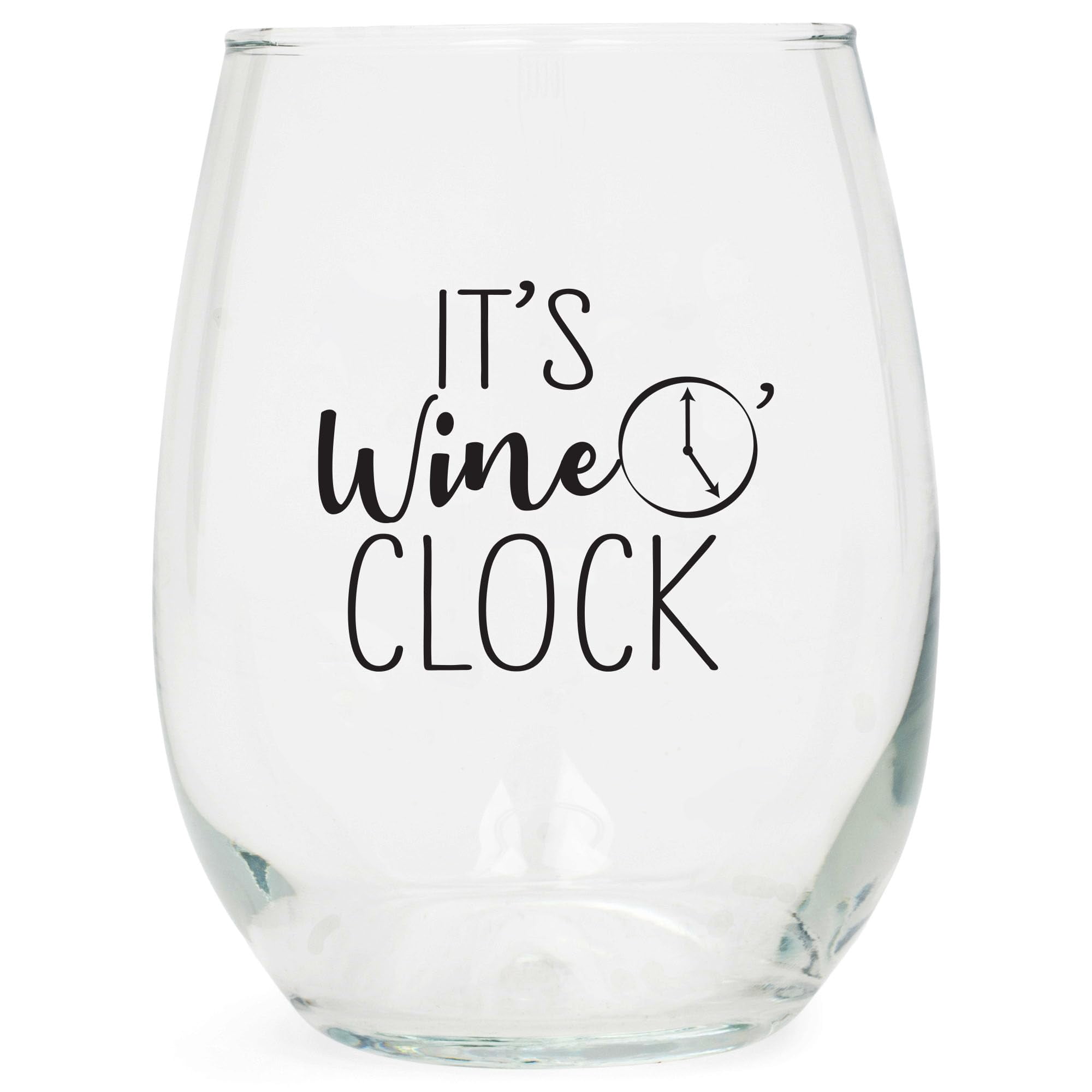 Cottage Garden It’s Wine O’Clock Stemless Wine Glass – 15 oz Clear ...