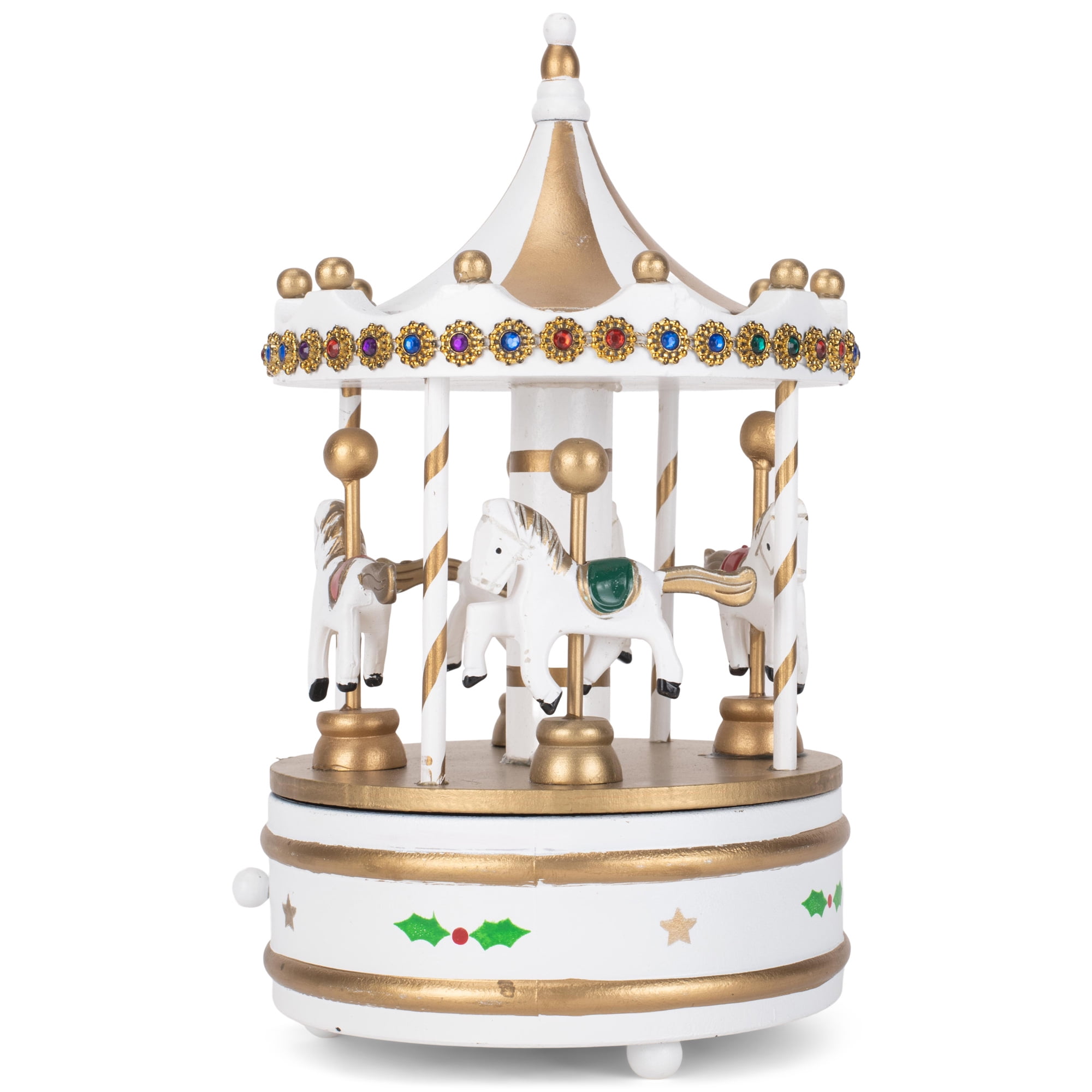 Cottage Garden Rotating Carousel White 9 inch Wood Musical Christmas ...