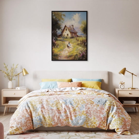 Cottage Garden Wall Art, Pastoral Spring Landscape Decor, Stretched ...