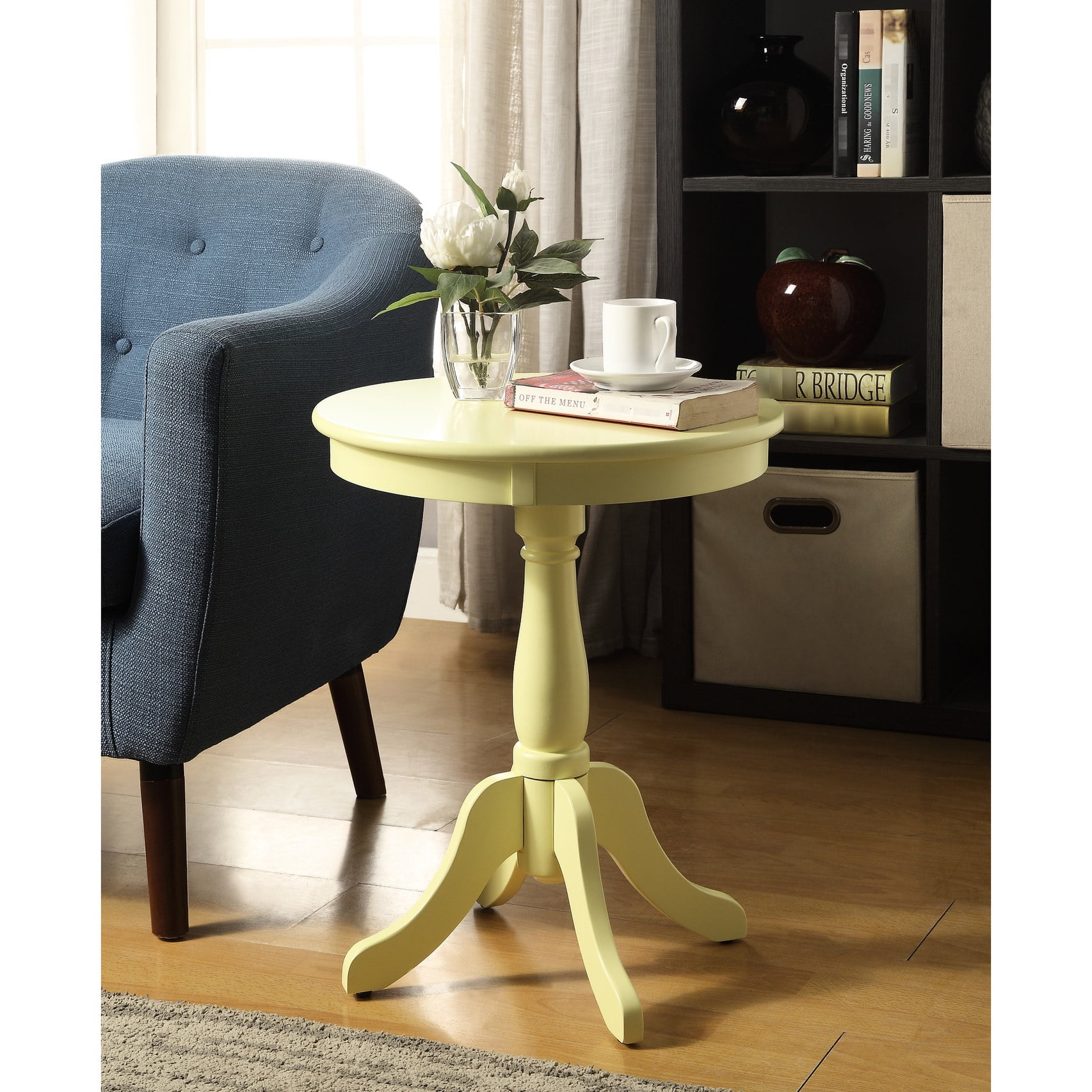 Cottage - Inspired Accent - Wooden Round Table for Home Decor and Book ...