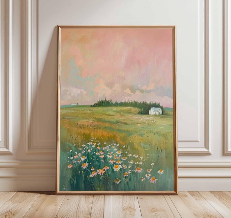 Cottage Landscape Pastel Field Art - Wildflower Countryside Poster ...