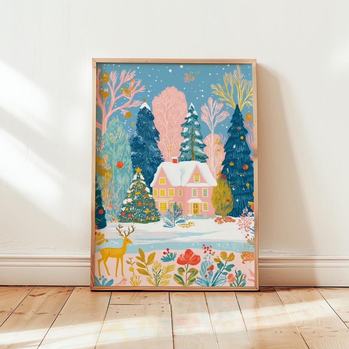 Cottage Landscape Poster, Cozy Winter Wonderland Scene, Pastelart ...