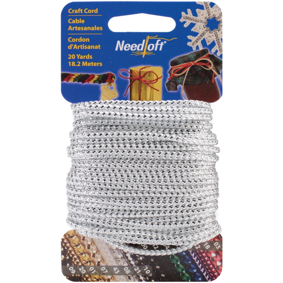 Needloft Novelty Craft Cord 20yd-Metallic White & Silver, Pk 6, Cottage ...