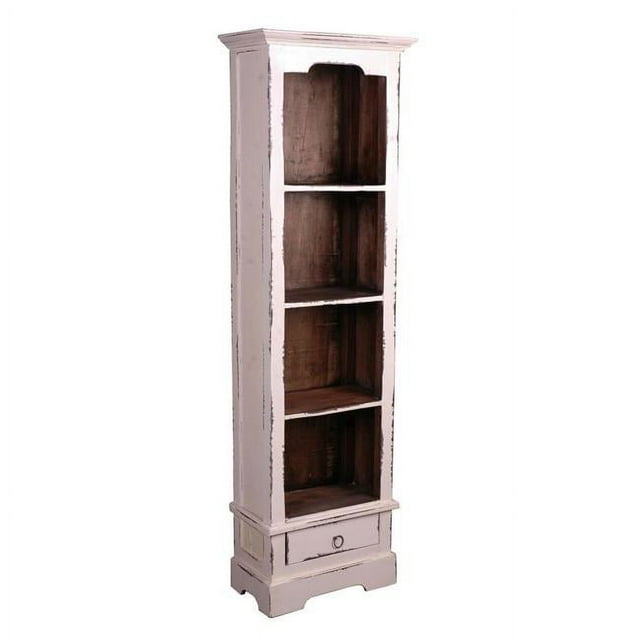 Cottage Narrow Bookcase in Whitewash Color with Raftwood Top - Walmart.com