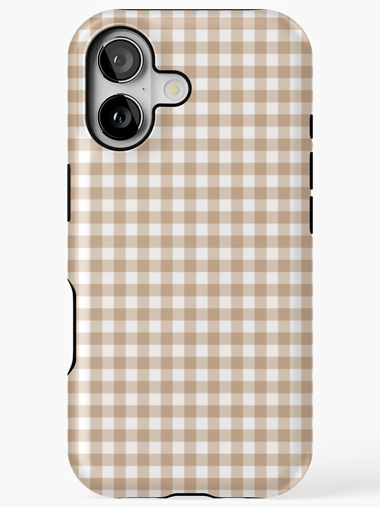 Cottage Neutral Gingham Plaid Minimal iPhone Case 11 12 13 14 15 16 17 ...
