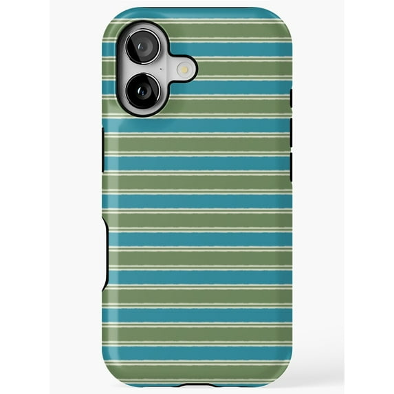 Cottage Stripes Green Blue Eclectic Abstract Design iPhone Case 11 12 13 14 15 16 17 Pro Max ...