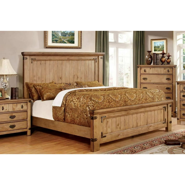 Cottage Style 1pc California King Size Bed Solid wood Plank Unique Headboard Footboard Natural Weathered Elm Bed frame Bedroom