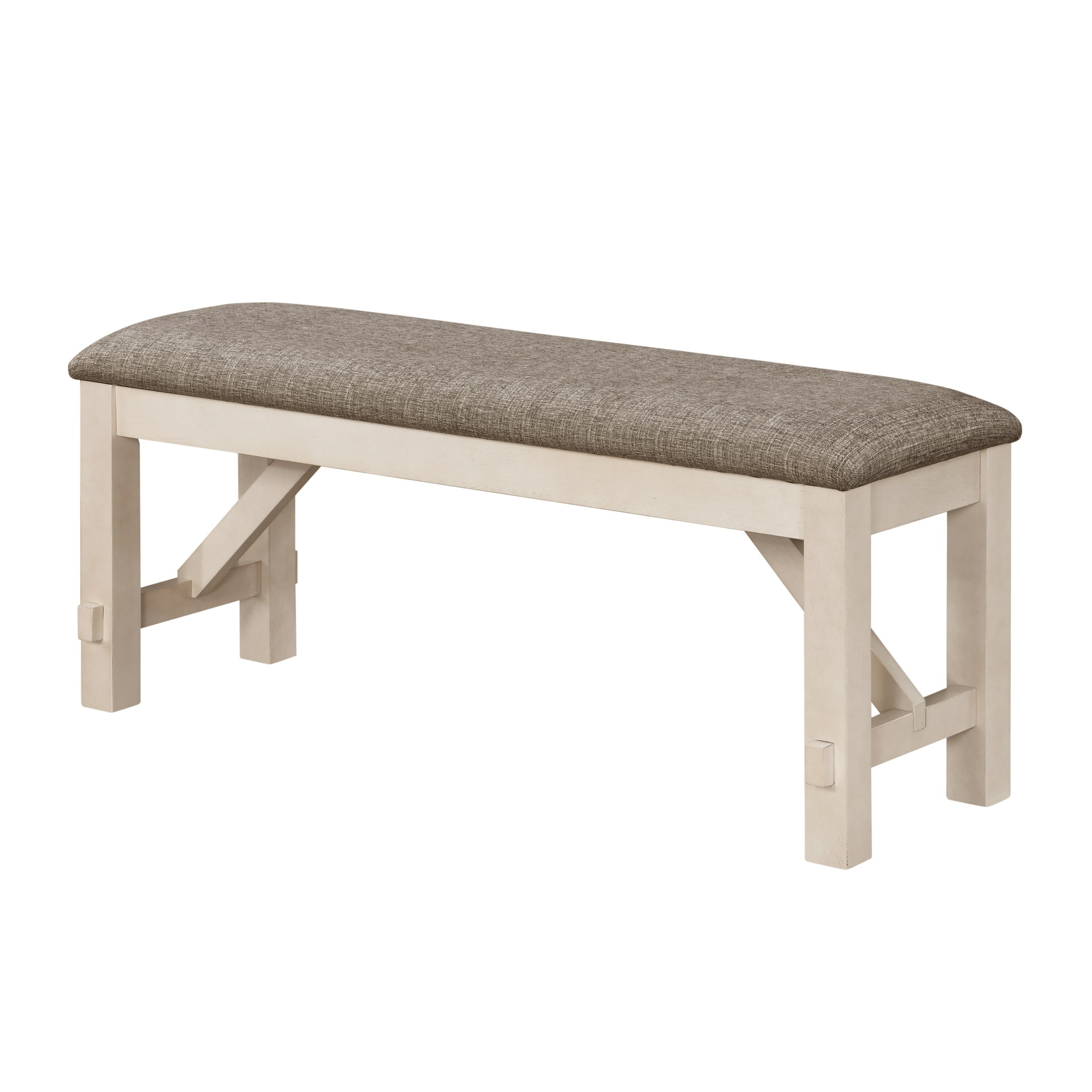 Cottage Style Upholstered Bench In Chalk Gray, Solid Wood, Square Legs ...