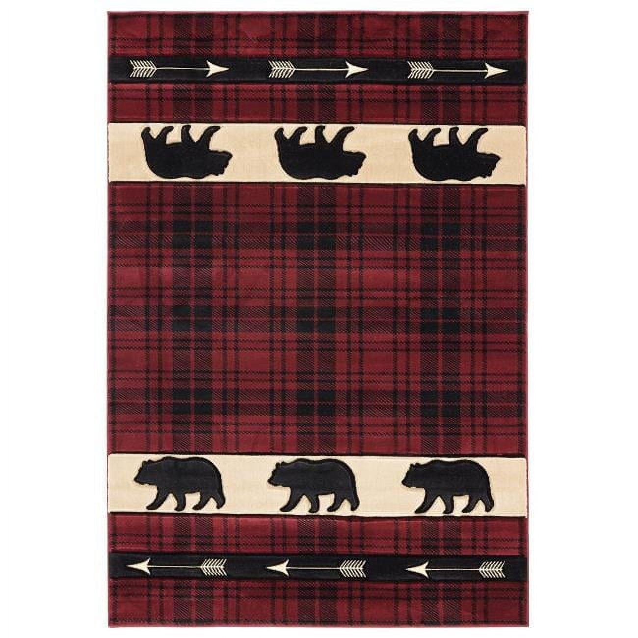 Cottage Tartan Bear Burgundy Area Rectangle Rug, 7 ft. 10 in. x 10 ft ...