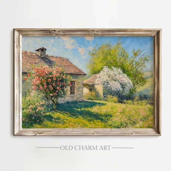 Cottage, Vintage Spring Garden Poster, Landscape, Farmhouse Wall Decor ...