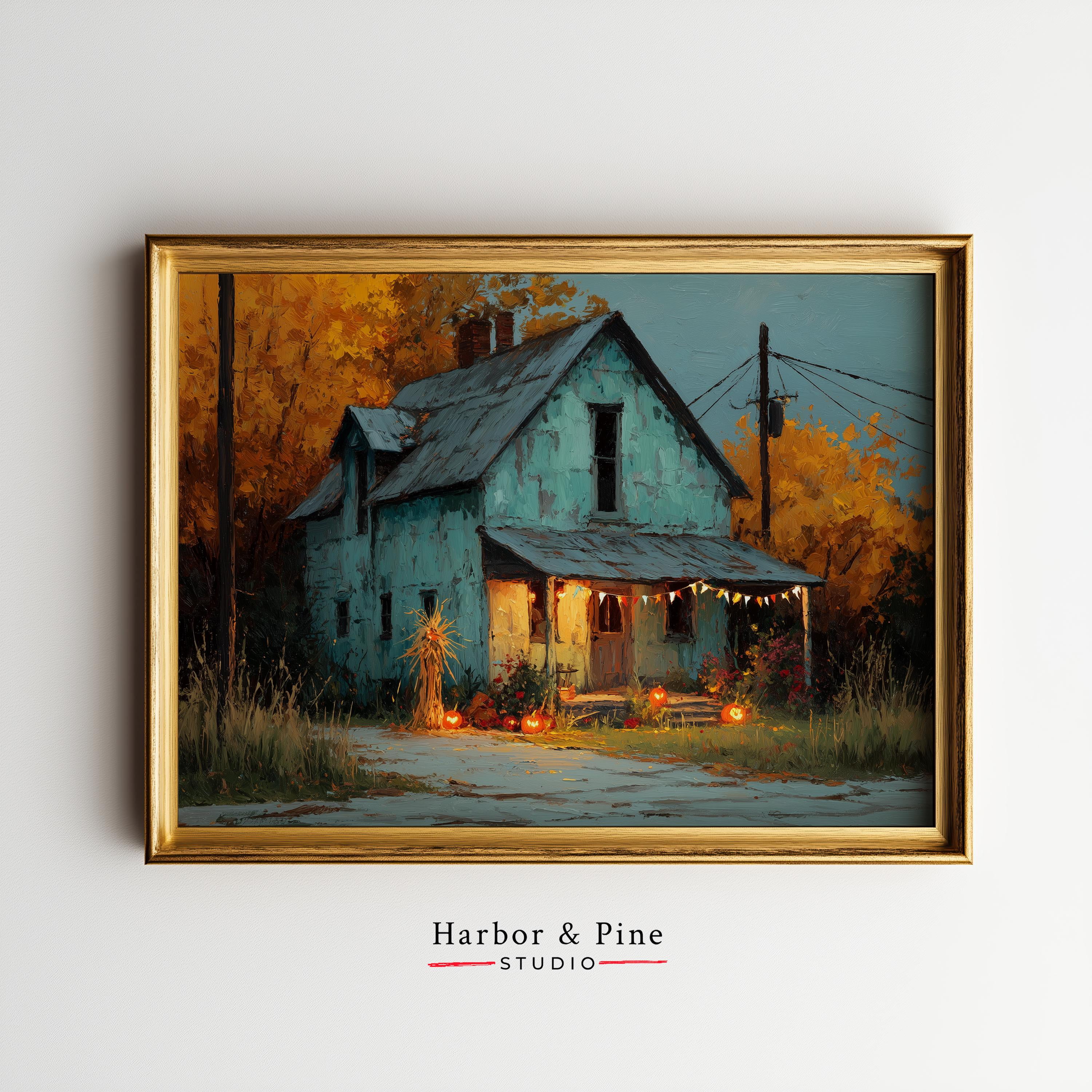 Cottage Wall Art, Rustic Autumn Farmhouse Scene , Cozy Fall Landscape ...