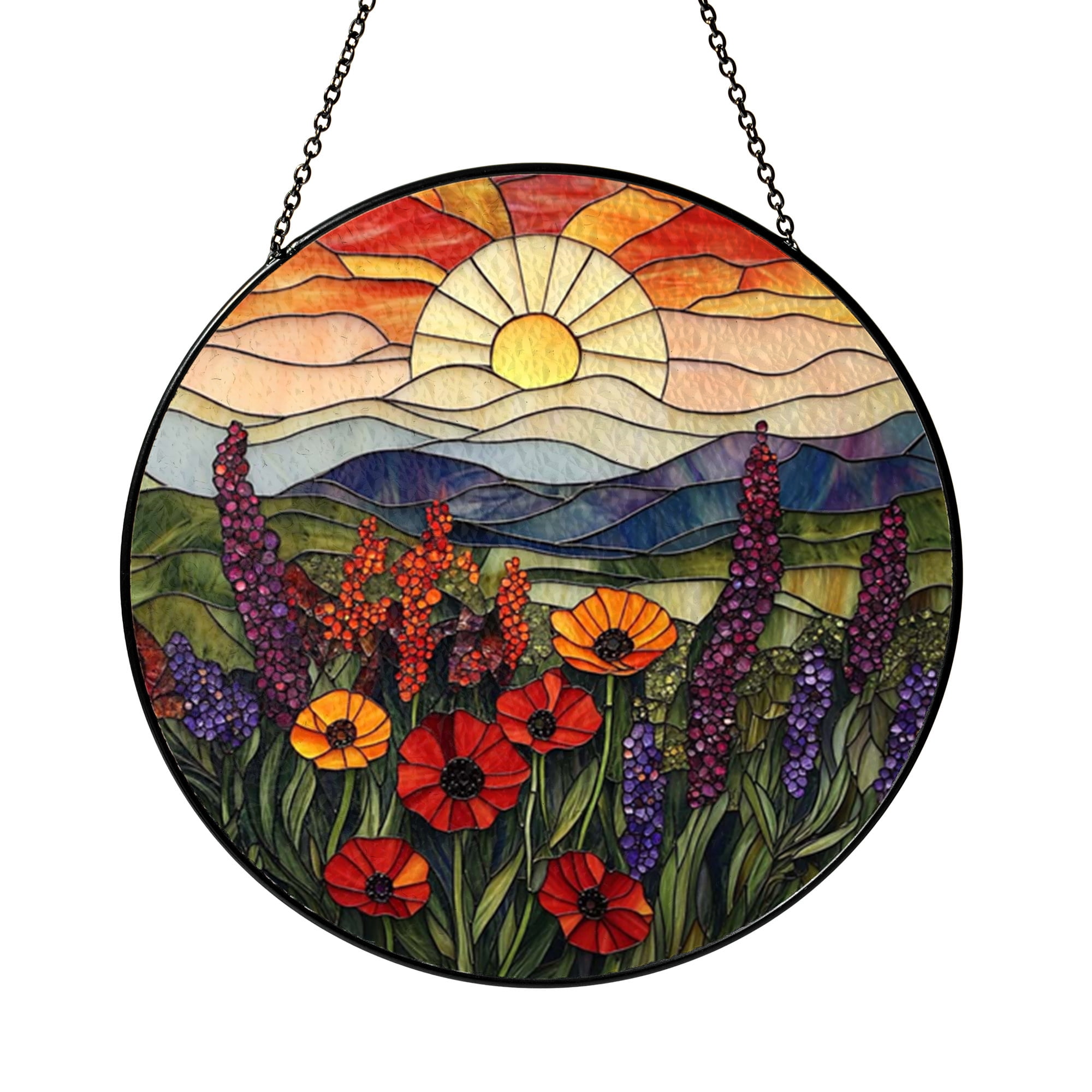 Cottage Wildflower Mosaic Stained Glass Style Window Hanging Decor ...