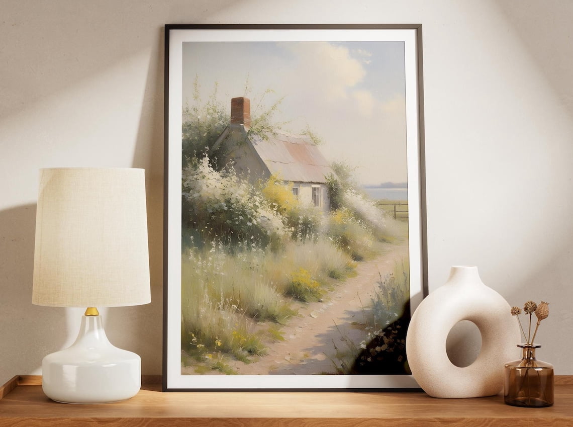 Cottage With Wildflower Garden Art, Cottagecore Poster Wall Art ...