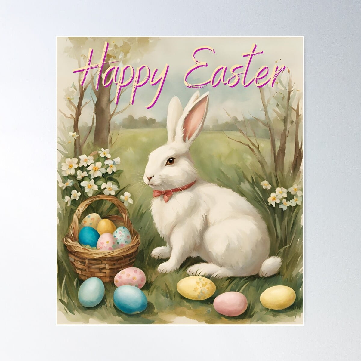 Cottagecore 2 - Happy Easter Eggs And Bunnies 4 Poster Wall Art, Modern ...