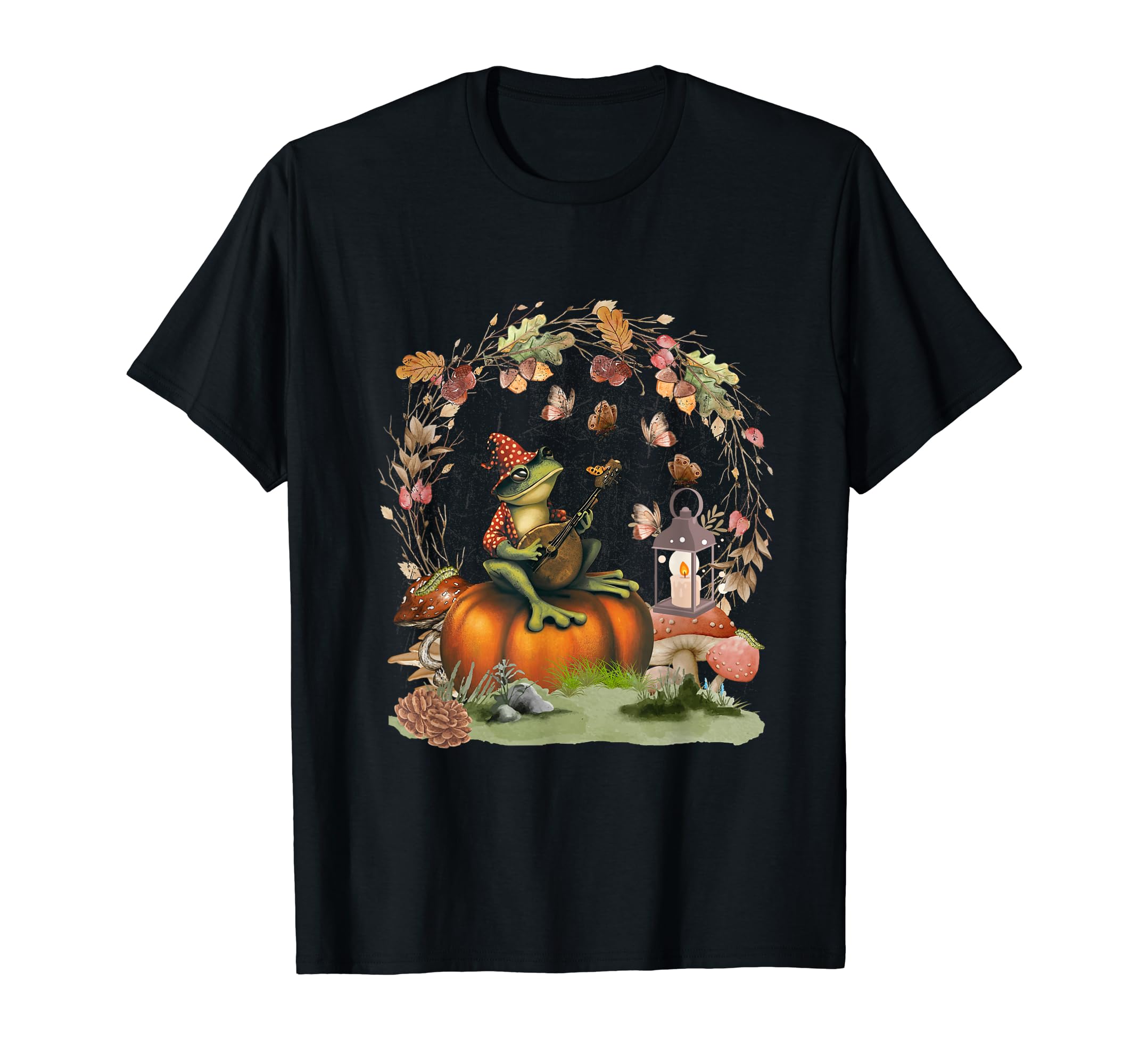 Cottagecore Acorne Cute Pumpkin Aesthetic Frog Lover Tee Cotton Black T-Shirt - Walmart.com