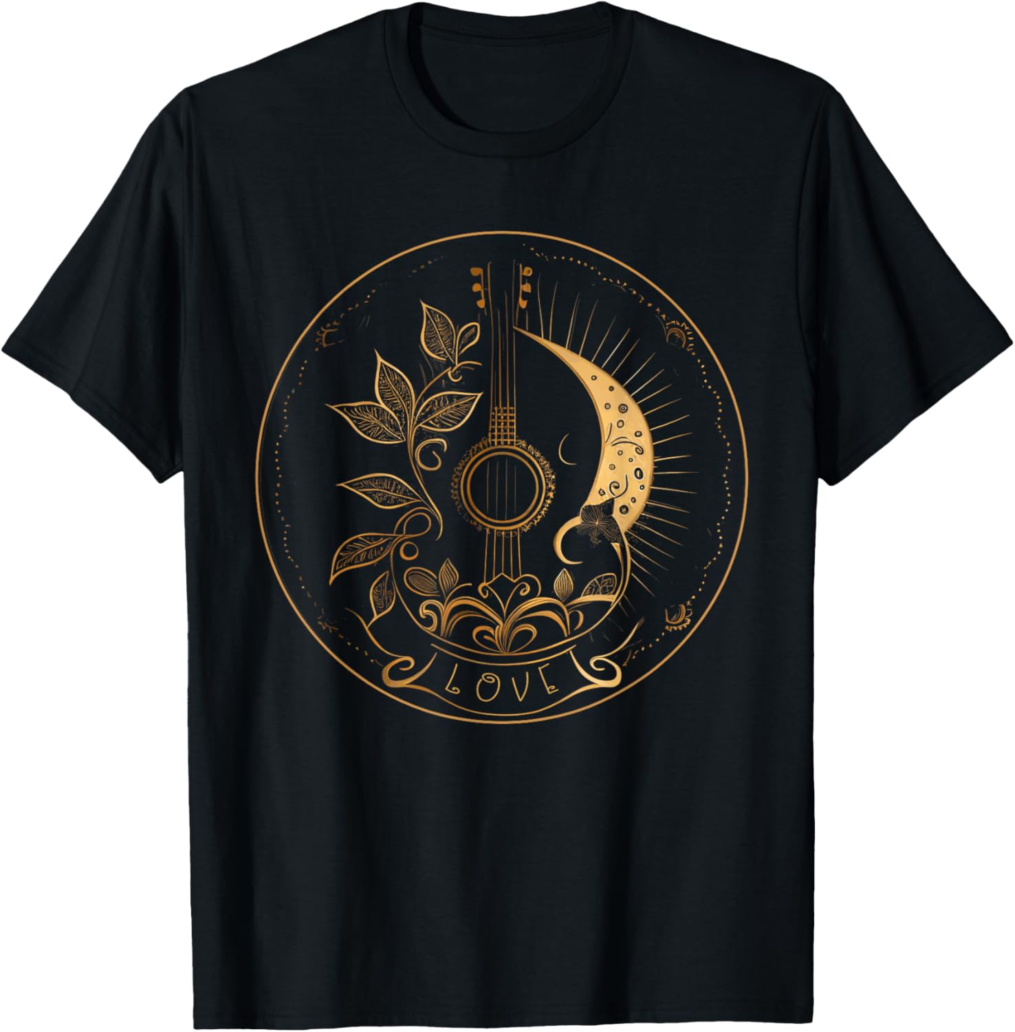 Cottagecore Acoustic Guitar With Moon, Sun And Plants T-ShirtBrand ...