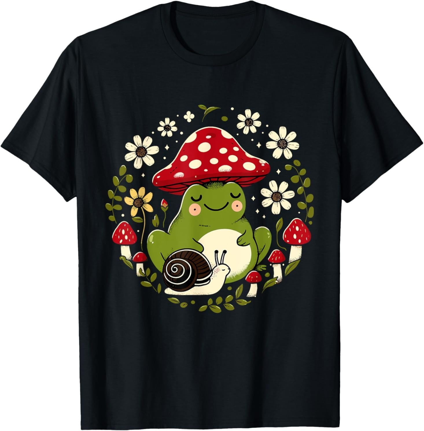 Cottagecore Aesthetic Cute Frog, Mushroom & Kawaii Snail T-Shirt ...