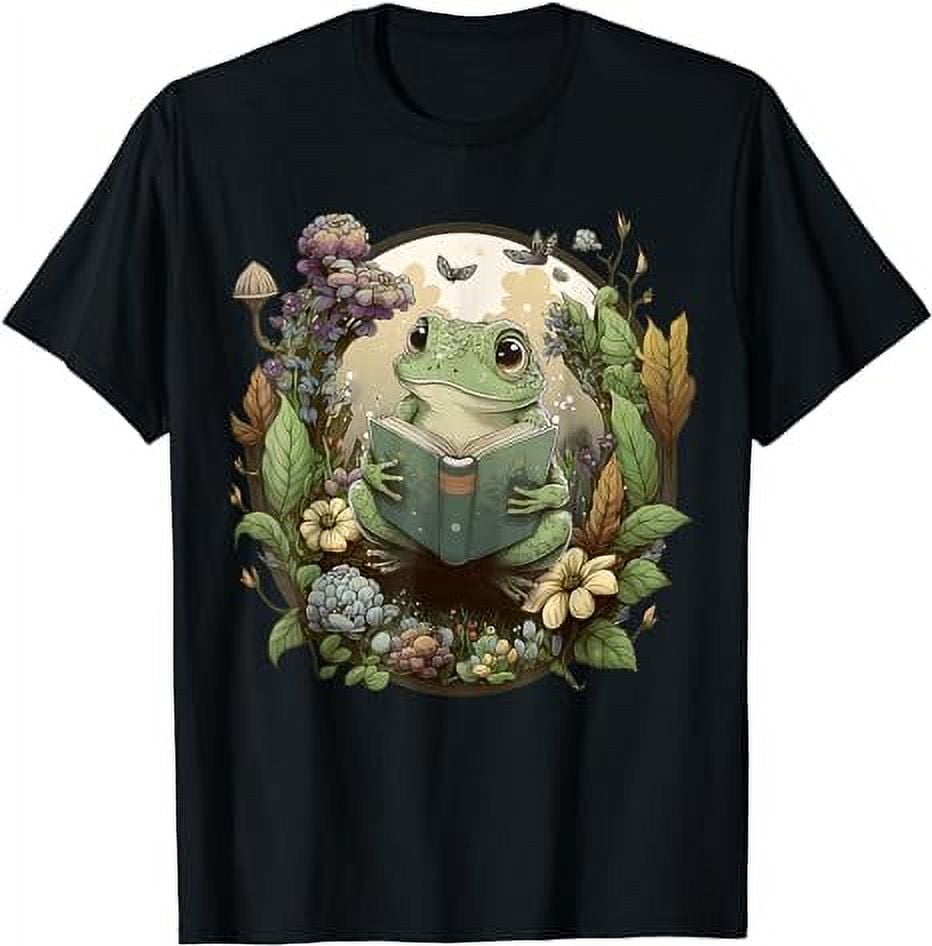 Cottagecore Aesthetic Cute Frog Reading Book Vintage Floral T-Shirt - Walmart.com