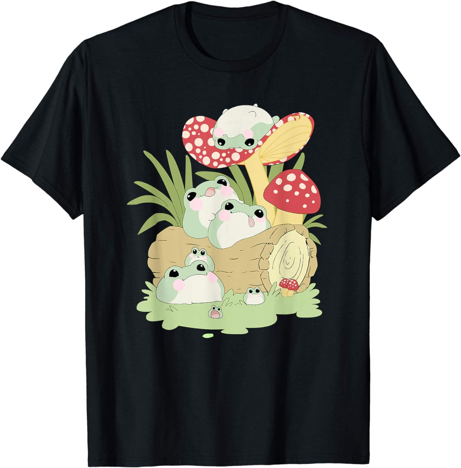 Cottagecore Aesthetic Frog Lying on Mushroom Cute Frog Lover mens T ...