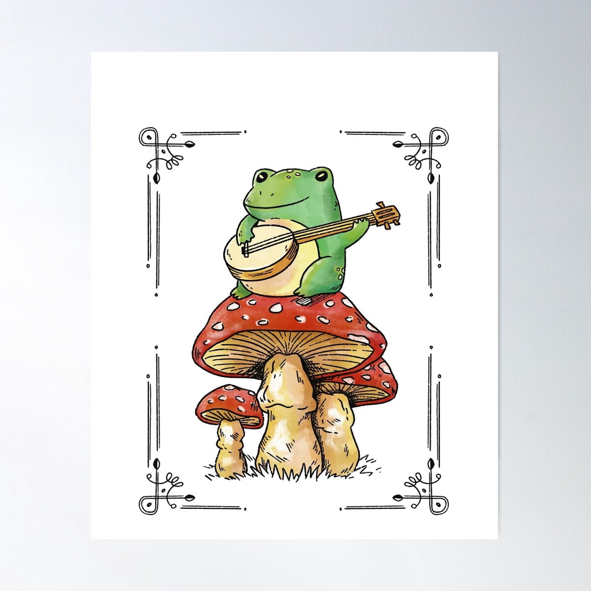 Cottagecore Aesthetic Frog Mushroom Playing Banjo Gifts - Funny Poster ...
