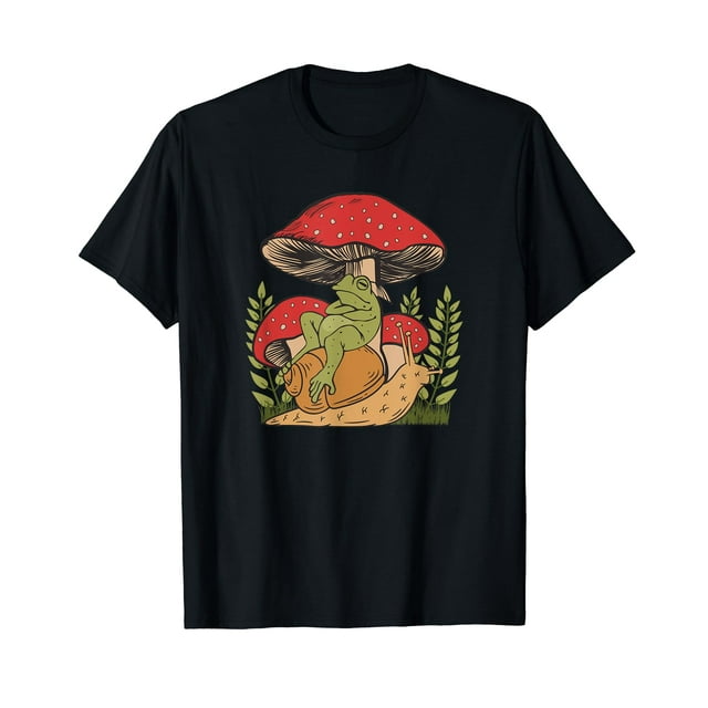 Cottagecore Aesthetic Frog Mushroom Snail Goblincore Toad Black T Shirt