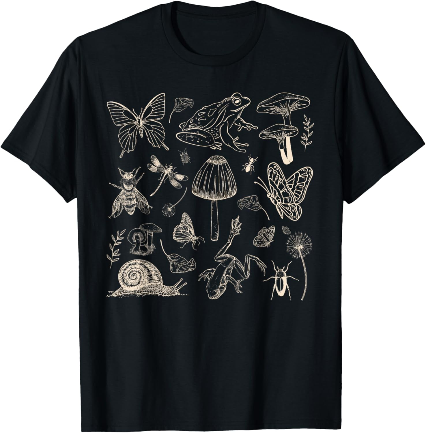 Cottagecore Aesthetic Frog Mushrooms Butterfly Snail Nature T-Shirt ...