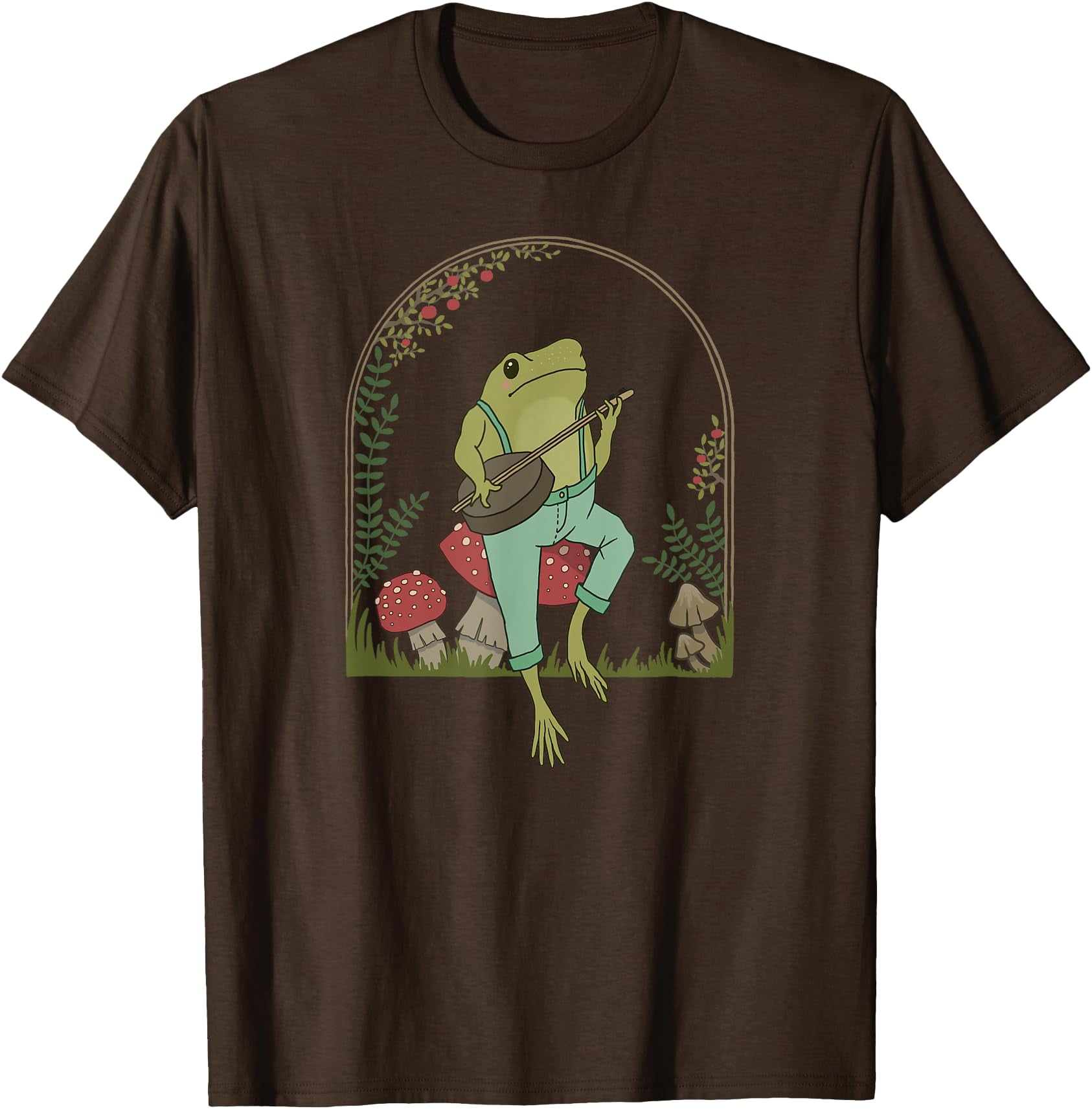 Cottagecore Aesthetic Frog Playing Banjo on Mushroom Cute Unisex T ...
