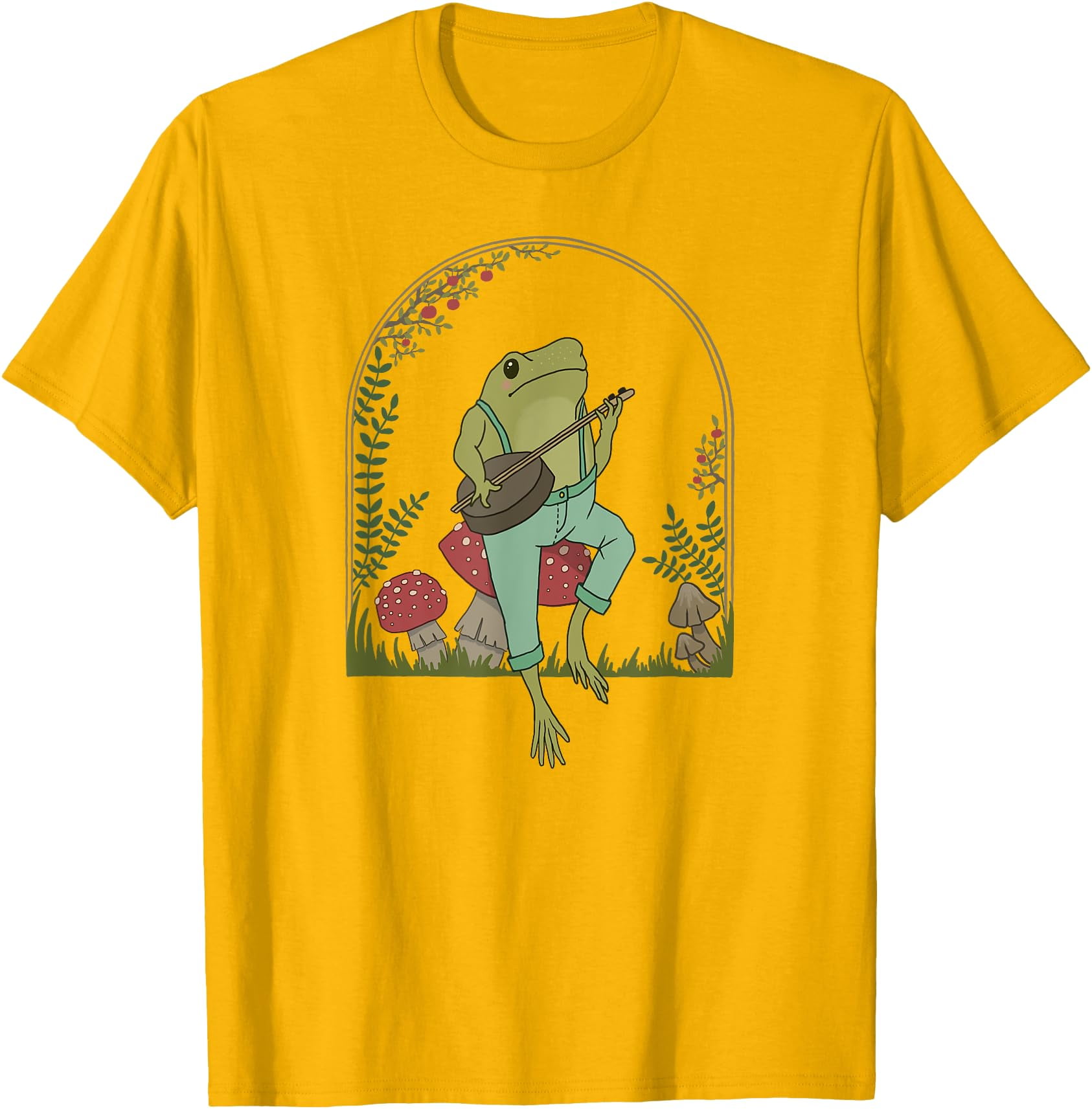 Cottagecore Aesthetic Frog Playing Banjo on Mushroom Cute Unisex T ...