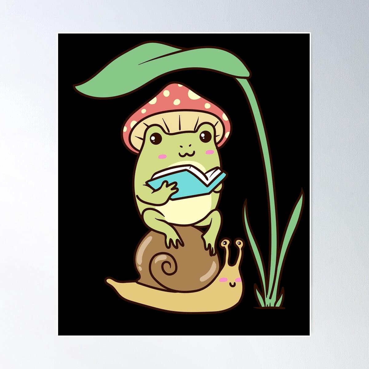 Cottagecore Aesthetic Frog Reading Book On Snail Poster Wall Art ...