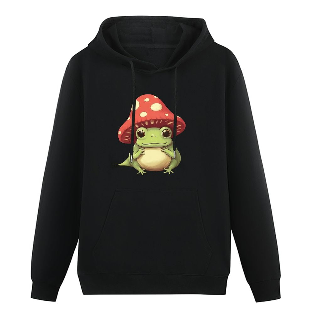 Cottagecore Aesthetic Frog Snail Cute Vintage Pullover Hoodie Black