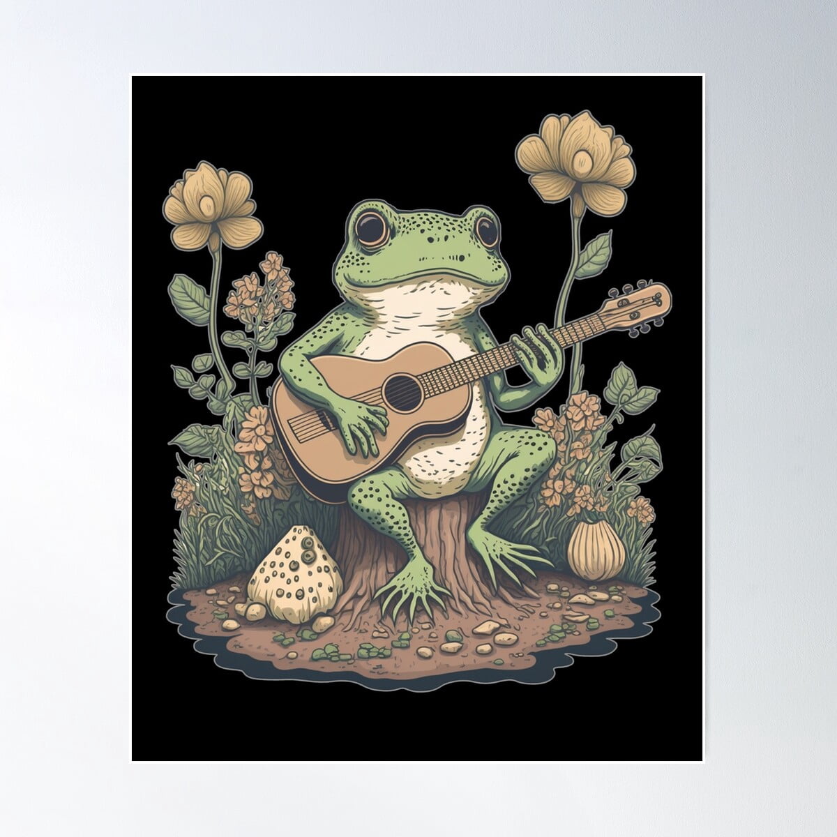 Cottagecore Aesthetic Frog With Guitar Mushroom Poster Wall Art, Modern ...