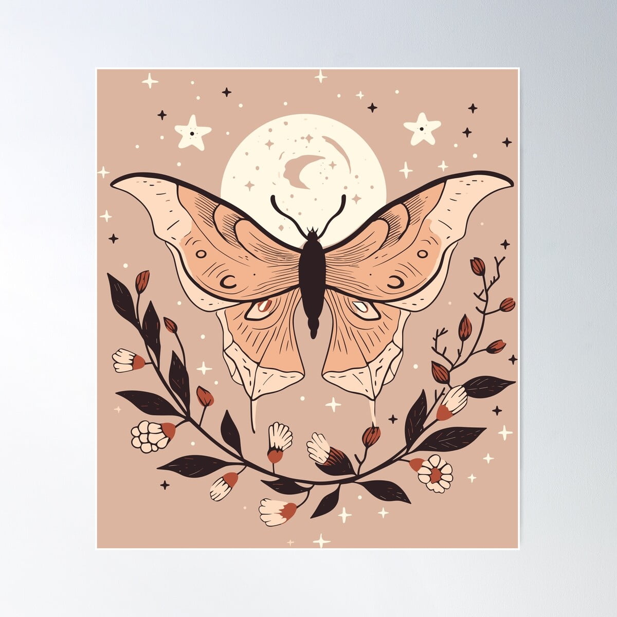 Cottagecore Aesthetic Luna Moth, Butterfly Flower Poster Wall Art ...