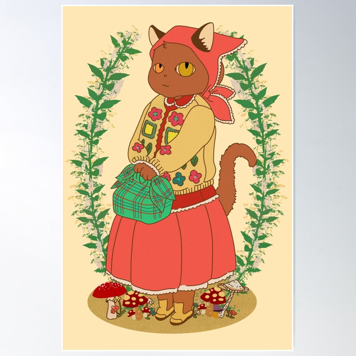 Cottagecore Aesthetic Neko The Forager Poster Wall Art, Modern Wall ...