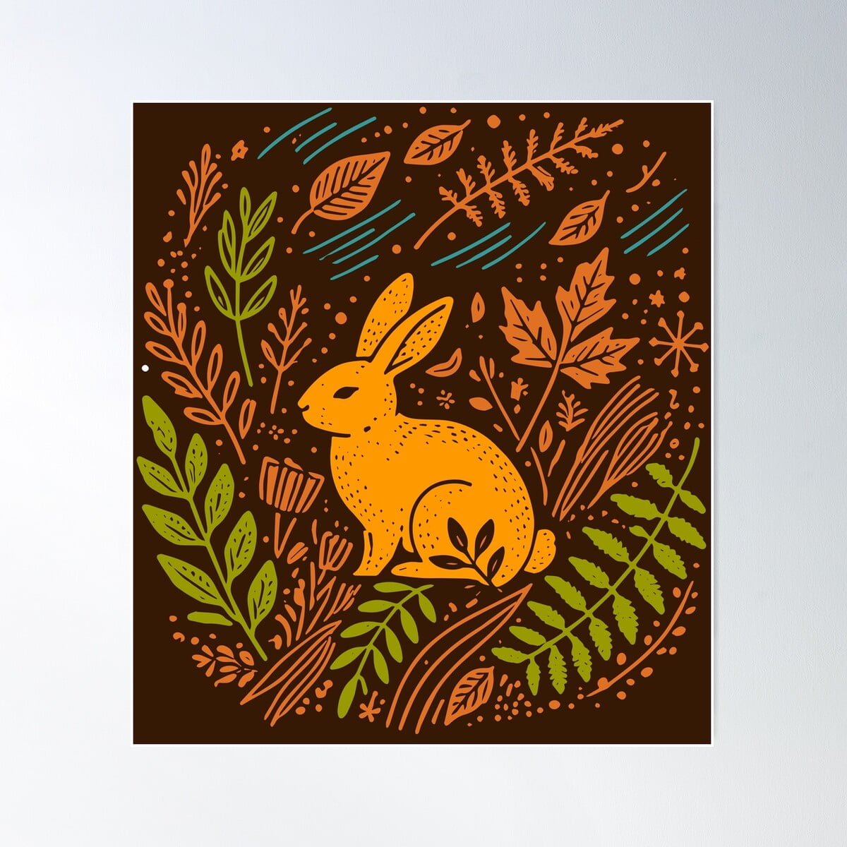 Cottagecore Autumn Rabbit With Botanical Elements Poster Wall Art ...