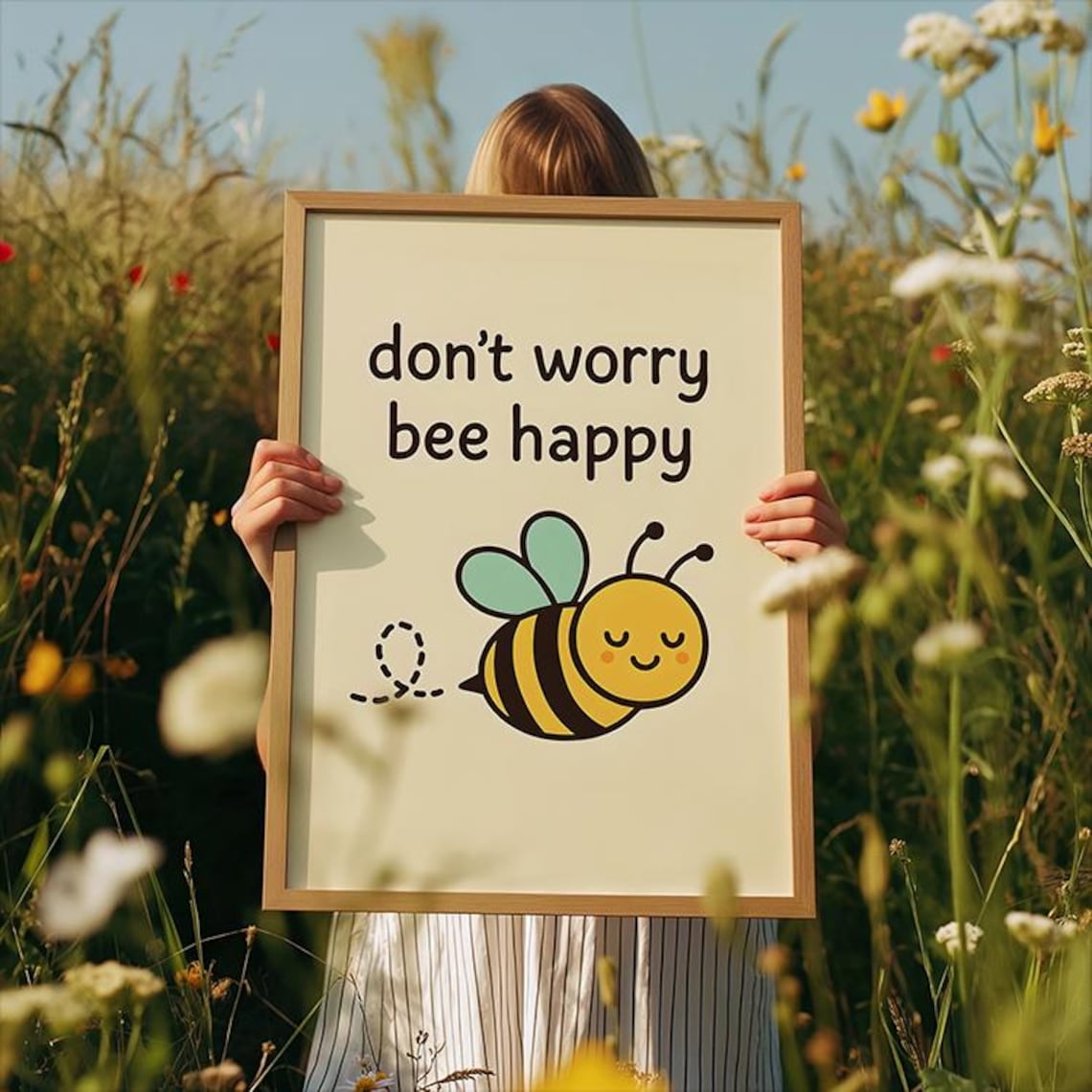 Cottagecore Bee Poster Don'T Worry Bee Happy Wall Art, 16x24 UNFRAMED ...