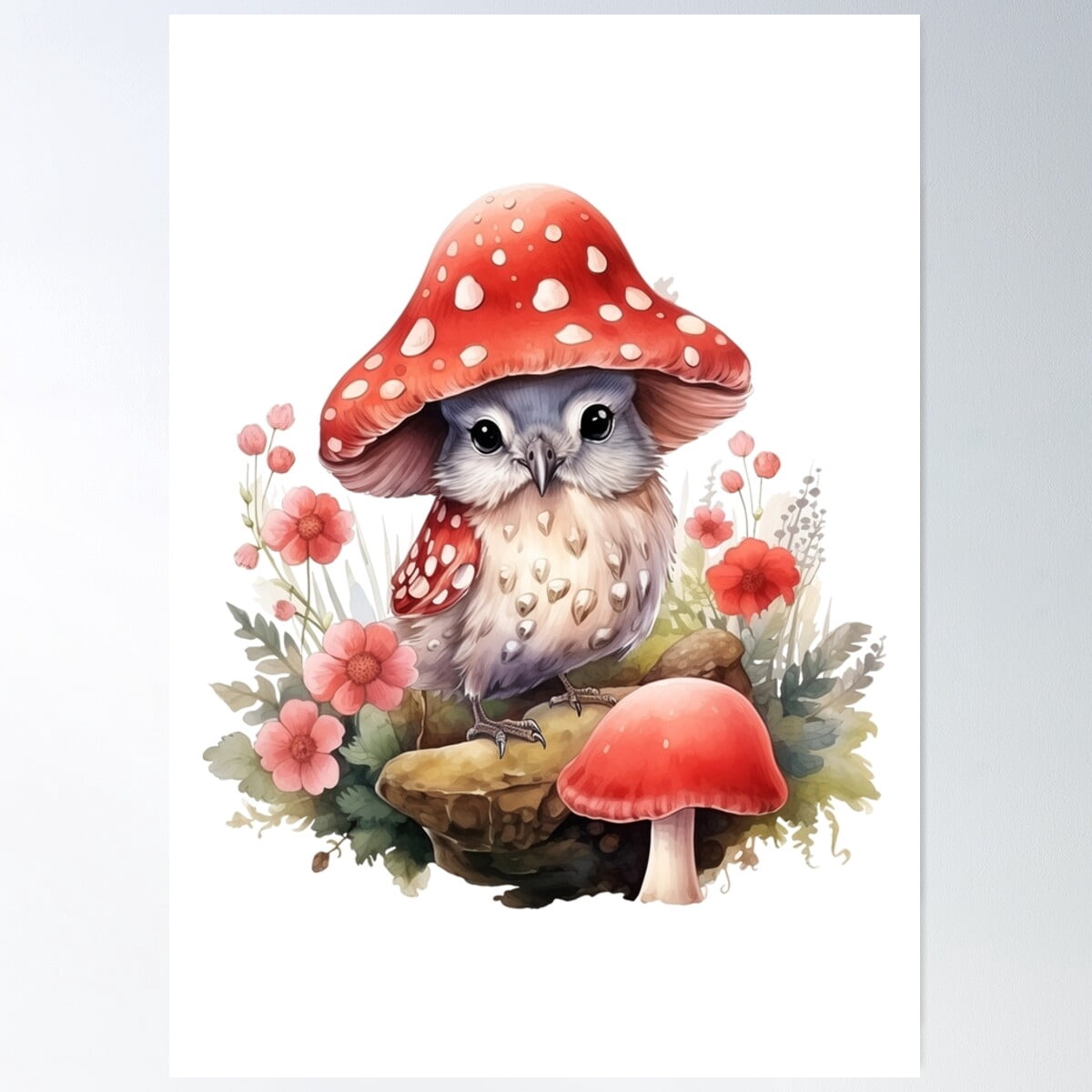Cottagecore Bird With Flowers And Mushrooms, Cute Cottagecore Mushroom ...