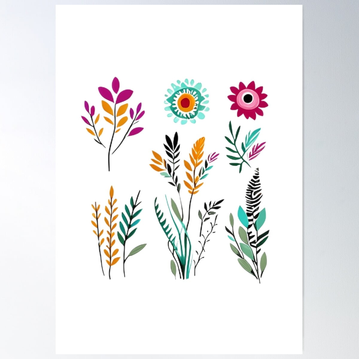 Cottagecore Boho Wild Pressed Flowers Design Poster Wall Art, Modern ...