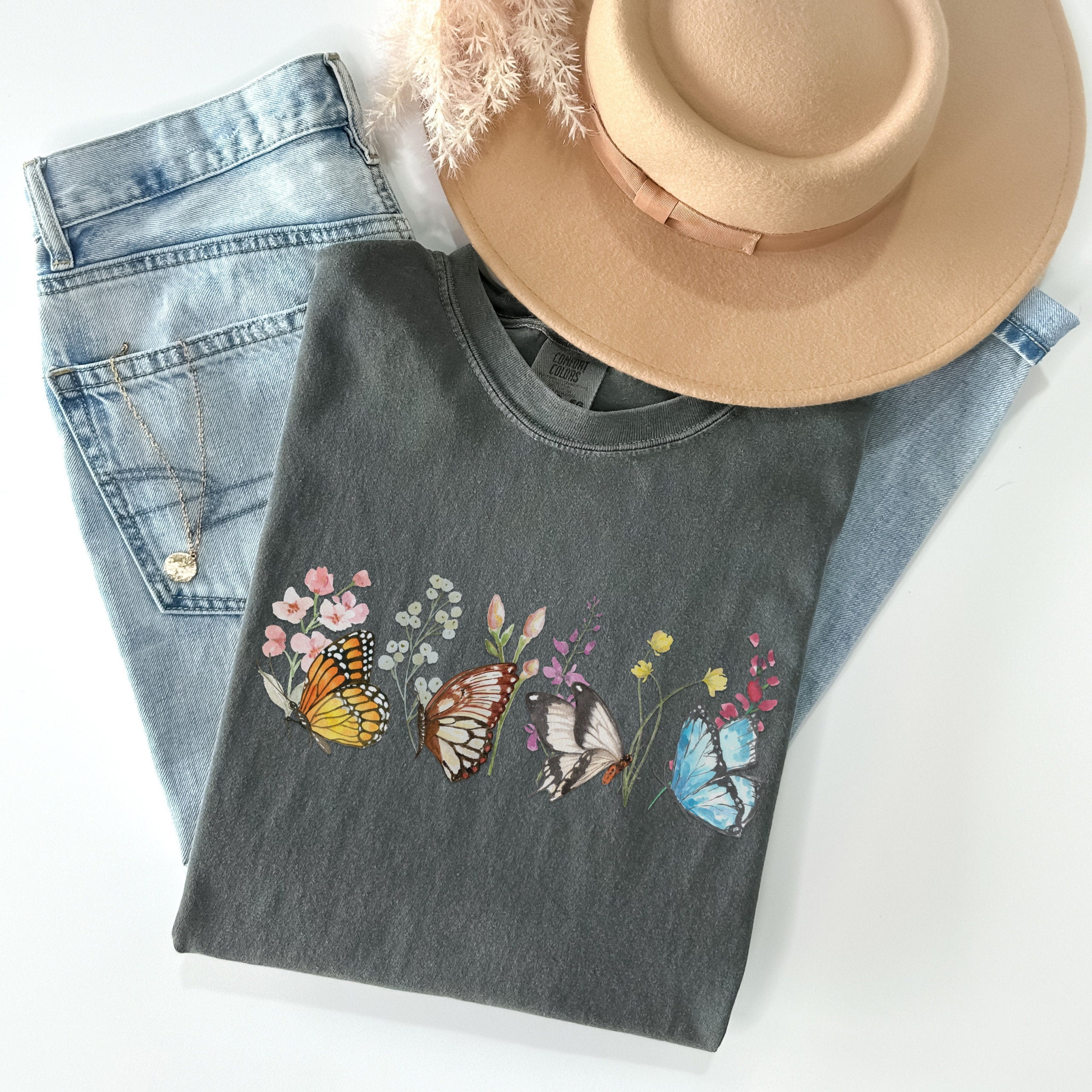Cottagecore Butterfly and Moth Shirt, Pressed Flowers Shirt, Boho ...