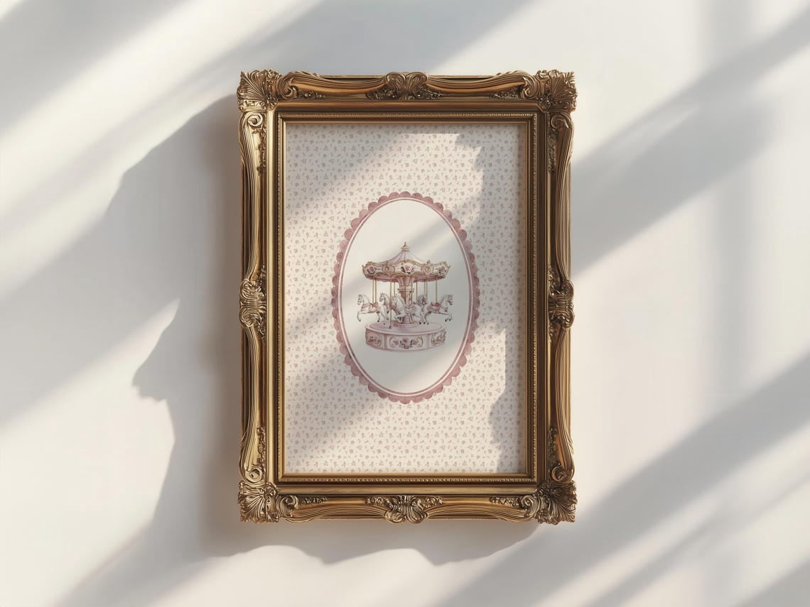 Cottagecore Carousel Nursery Print, Vintage Floral Wall Art, Unframed ...