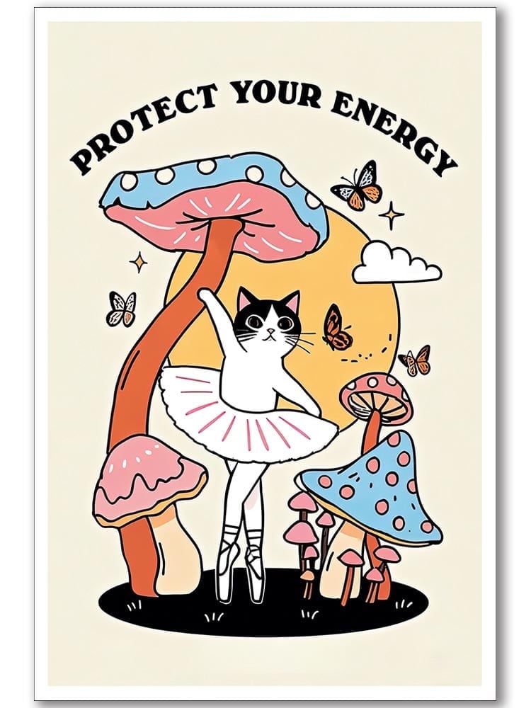 Cottagecore Cat Poster - Vintage Mushroom Wall Art - 16''x24 ...