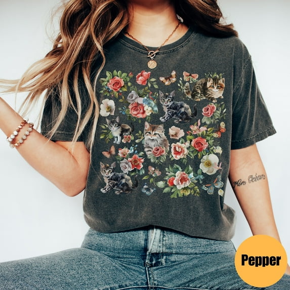 Cottagecore Cat Shirt Cat Shirt Cottagecore Clothes Cat Lover Gift Kittens and Pressed Flo ...