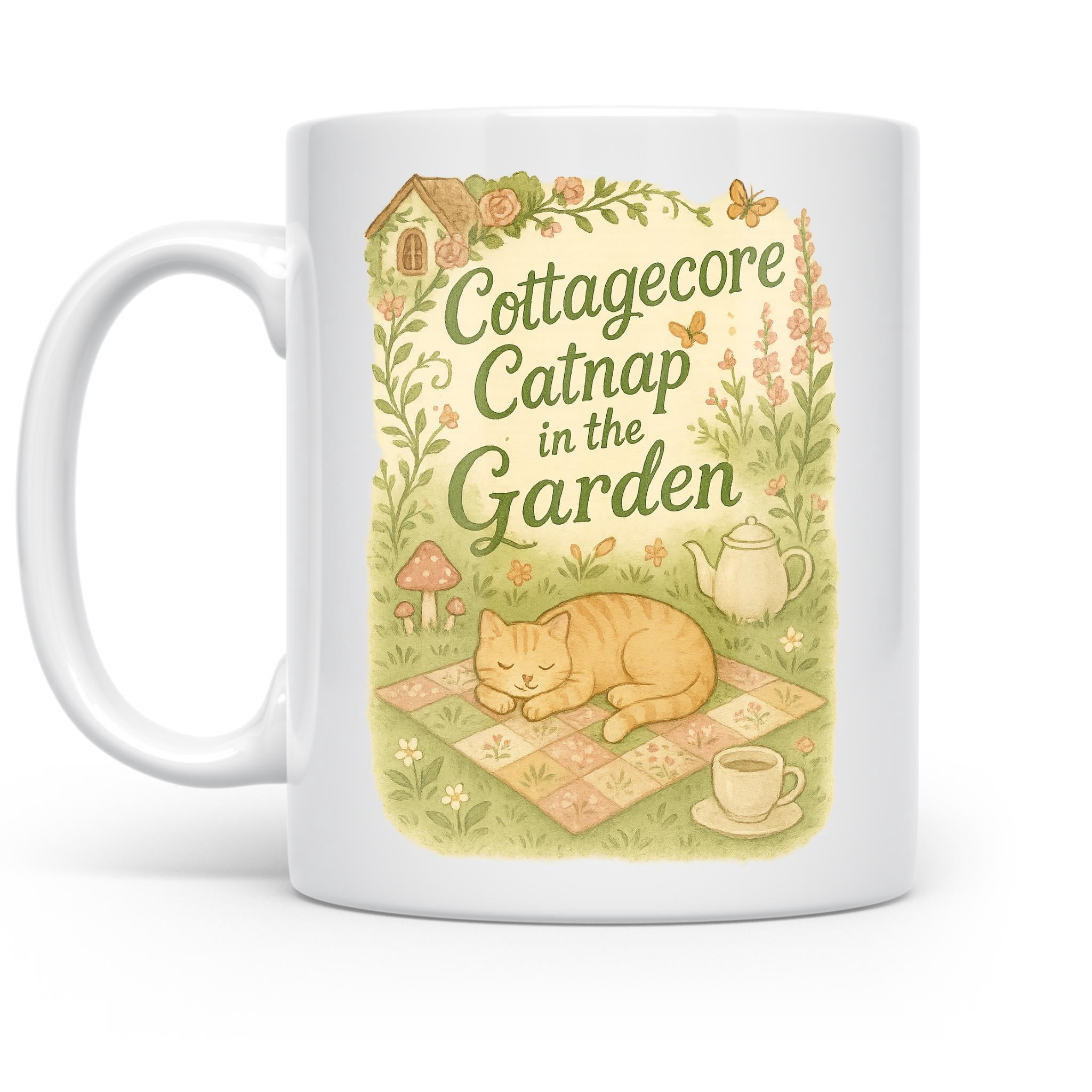 Cottagecore 11 oz Coffee Mug - Whimsical Garden Art White Ceramic Gift ...