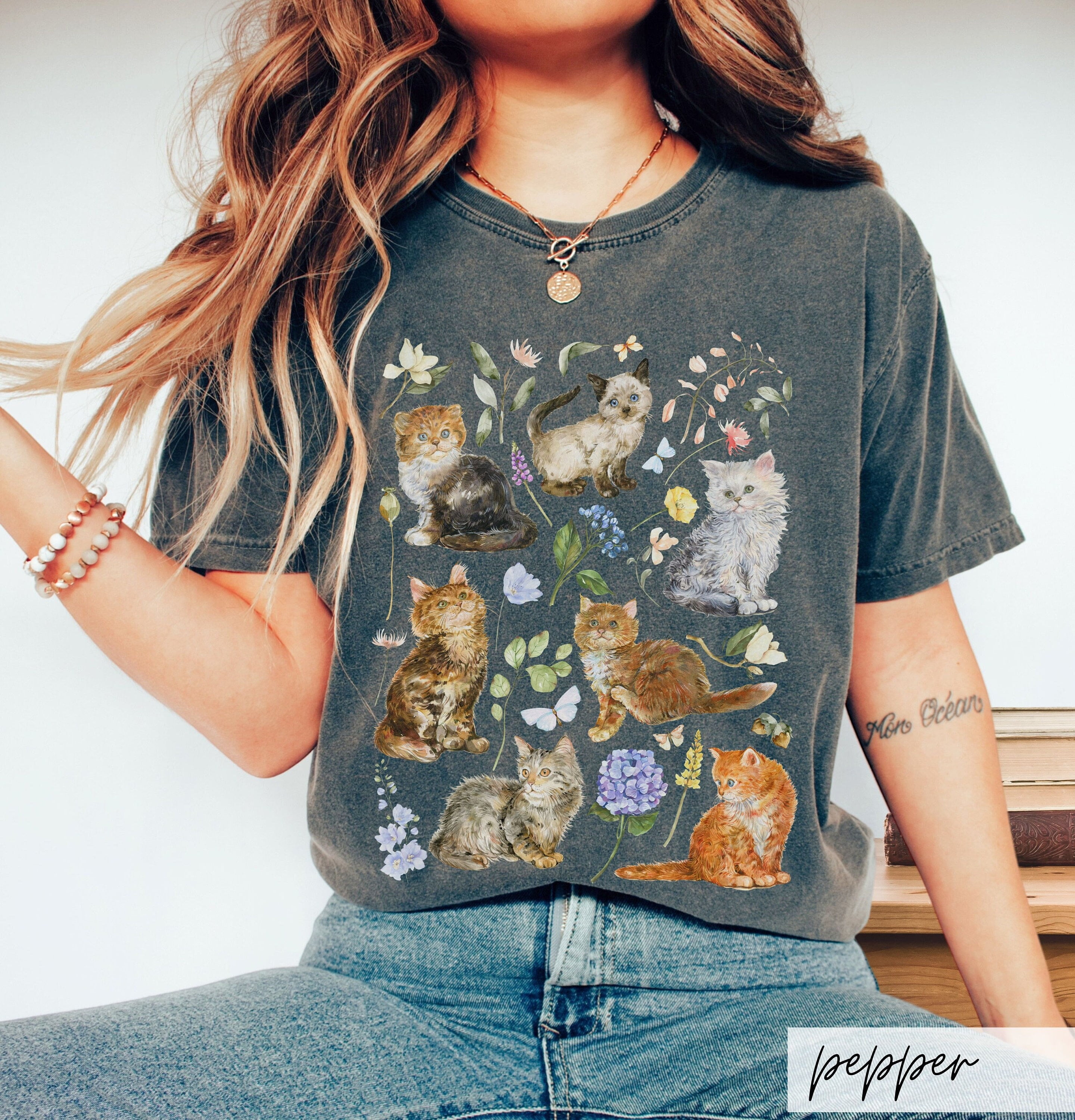 Cottagecore Cats Shirt, Floral Vintage Aesthetic Painted Kittens and ...
