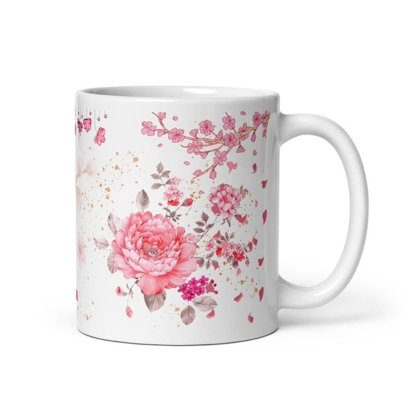 Cottagecore Ceramic Mug – Romantic Pink Cherry Blossom Coffee Cup ...