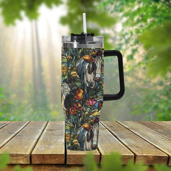 Cottagecore Cow 40oz Stainless Steel Tumbler Gift With Black Handle and ...