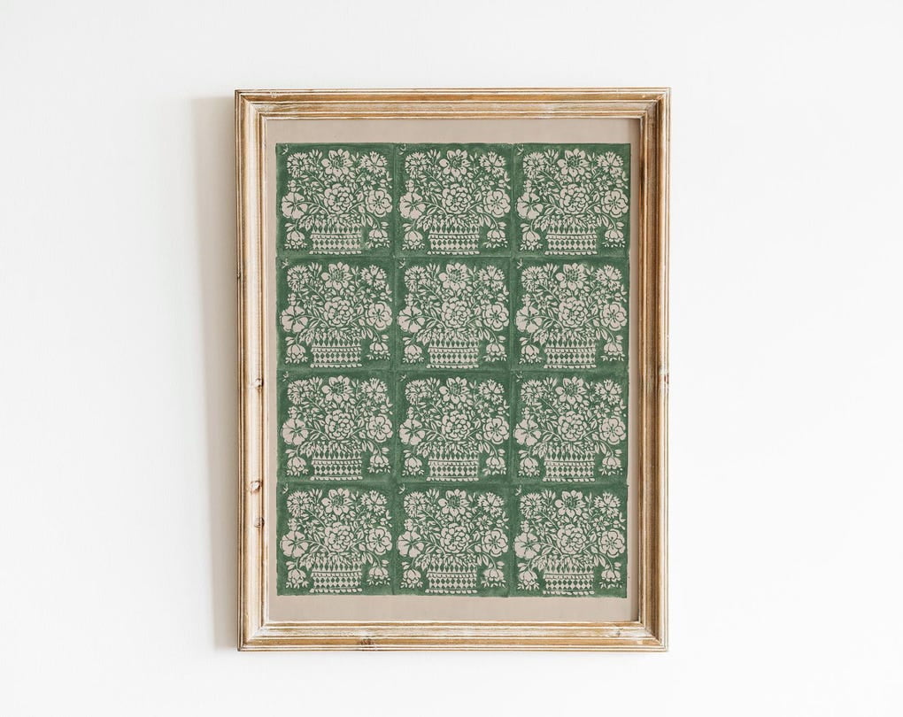 Cottagecore Decor Blockprint Botanical Downloadable Art Vintage Floral ...